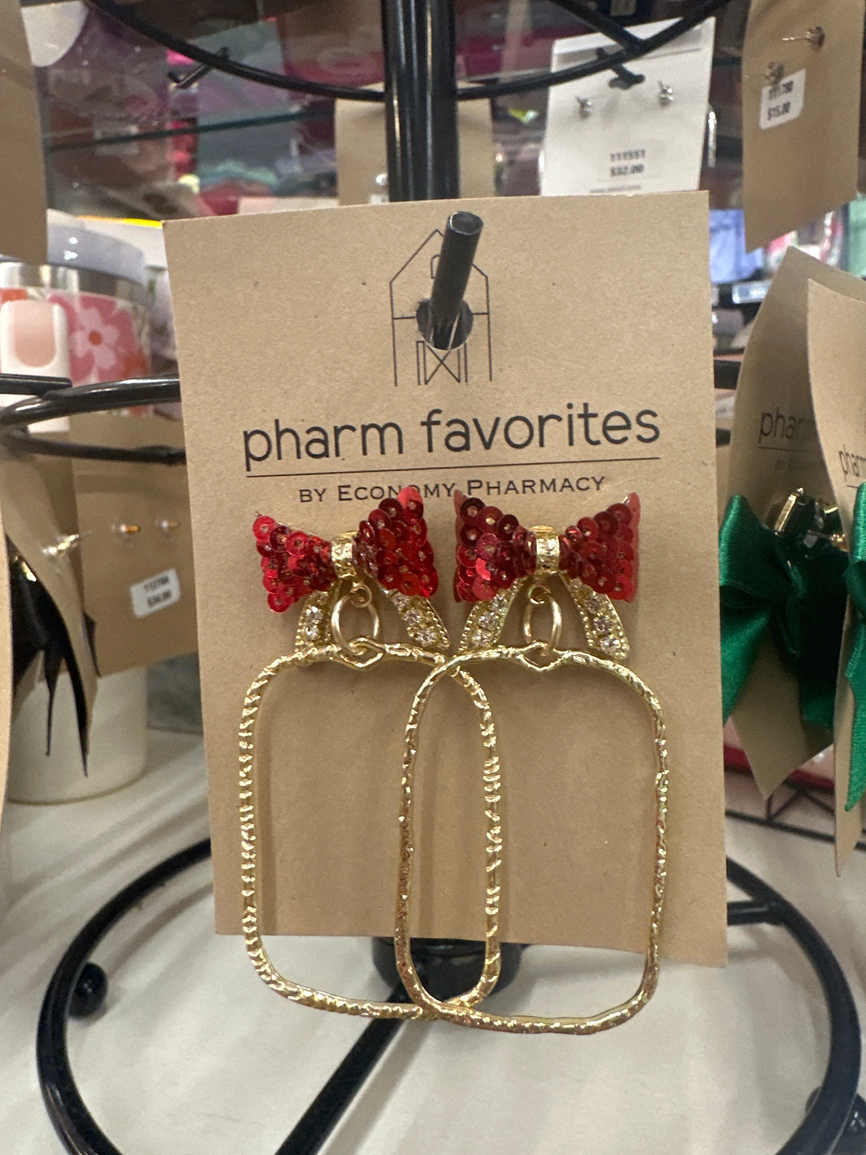 BETHANY BOW HOOPS - RED BOW/RECTANGLE – Pharm Favorites by Economy Pharmacy